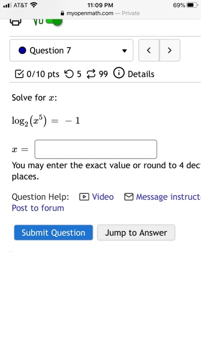 Solved .. AT&T 70% 11:07 PM myopenmath.com - Private Home > | Chegg.com