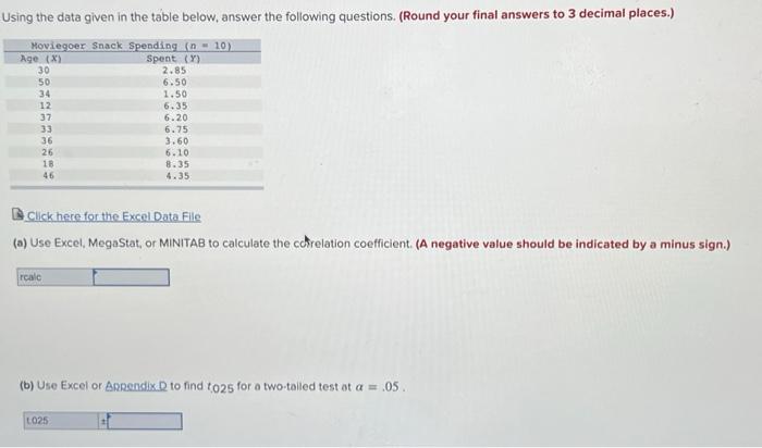 Solved Using the data given in the table below, answer the | Chegg.com