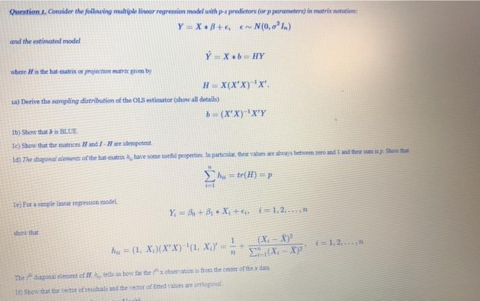 Solved Question. Consider the following multiple linear | Chegg.com