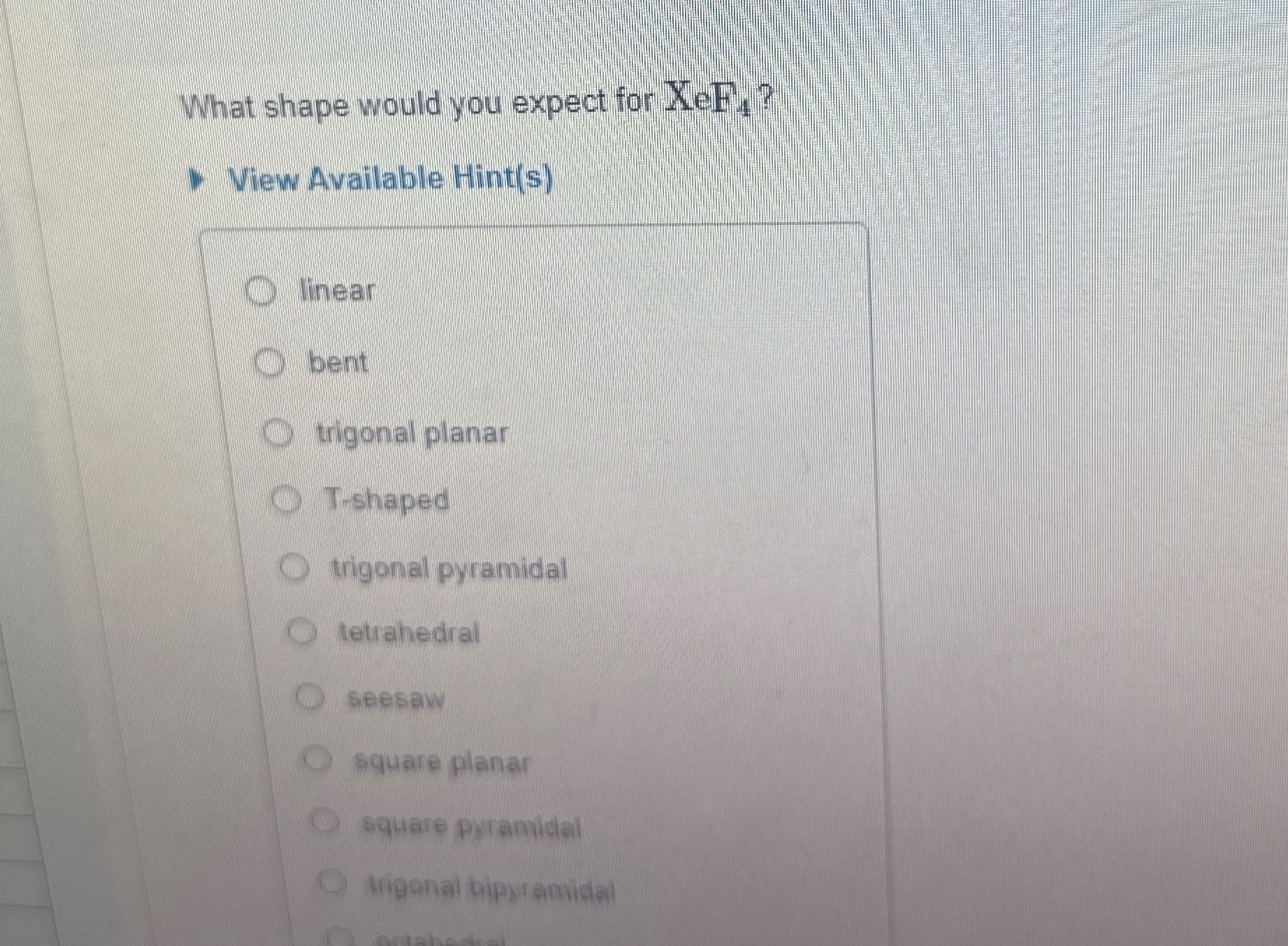 Solved What shape would you expect for xeF4 ?View Available | Chegg.com
