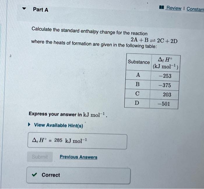 Solved Calculate the standard enthalpy change for the | Chegg.com