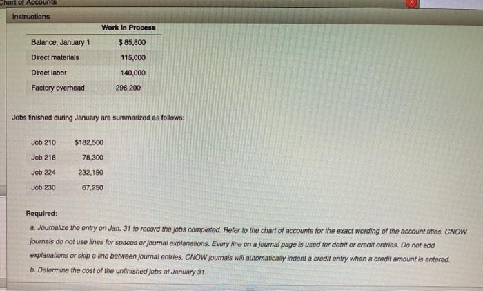 Solved Chart of Accounts Instructions Work In Process | Chegg.com