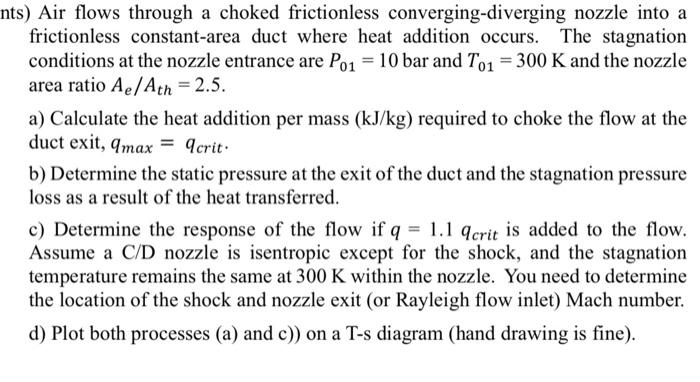 its) Air flows through a choked frictionless | Chegg.com