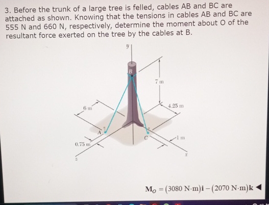 Solved Before the trunk of a large tree is felled, cables AB | Chegg.com