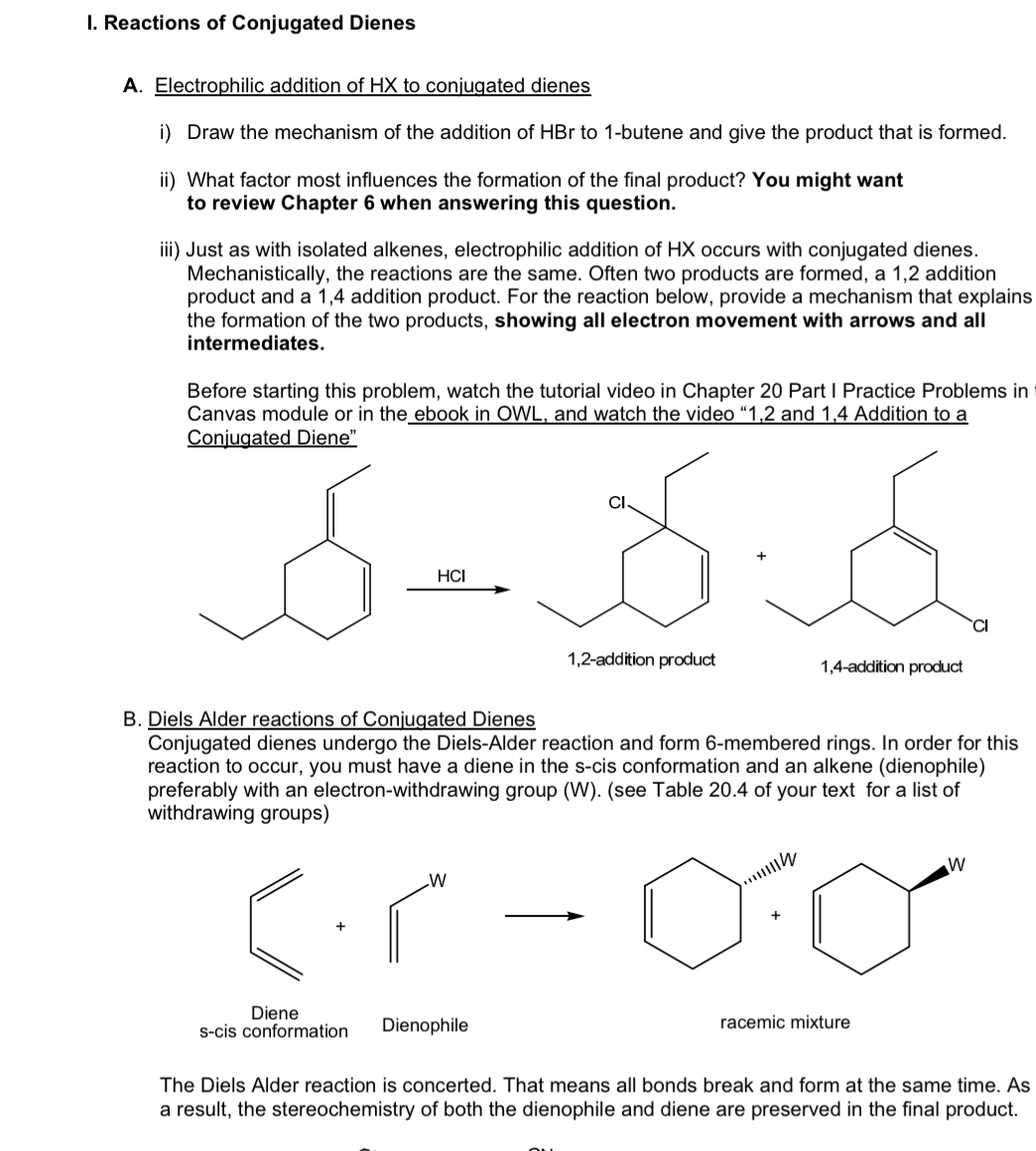 Solved I. Reactions of Conjugated DienesA. ﻿Electrophilic | Chegg.com