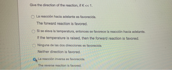 Solved Give the direction of the reaction, if K