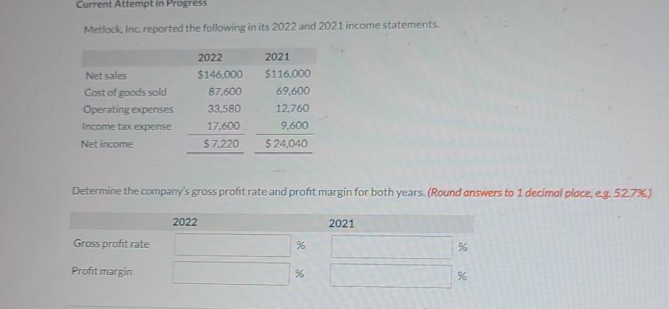 Solved Current Attempt in Progress Metlock, Inc. reported | Chegg.com