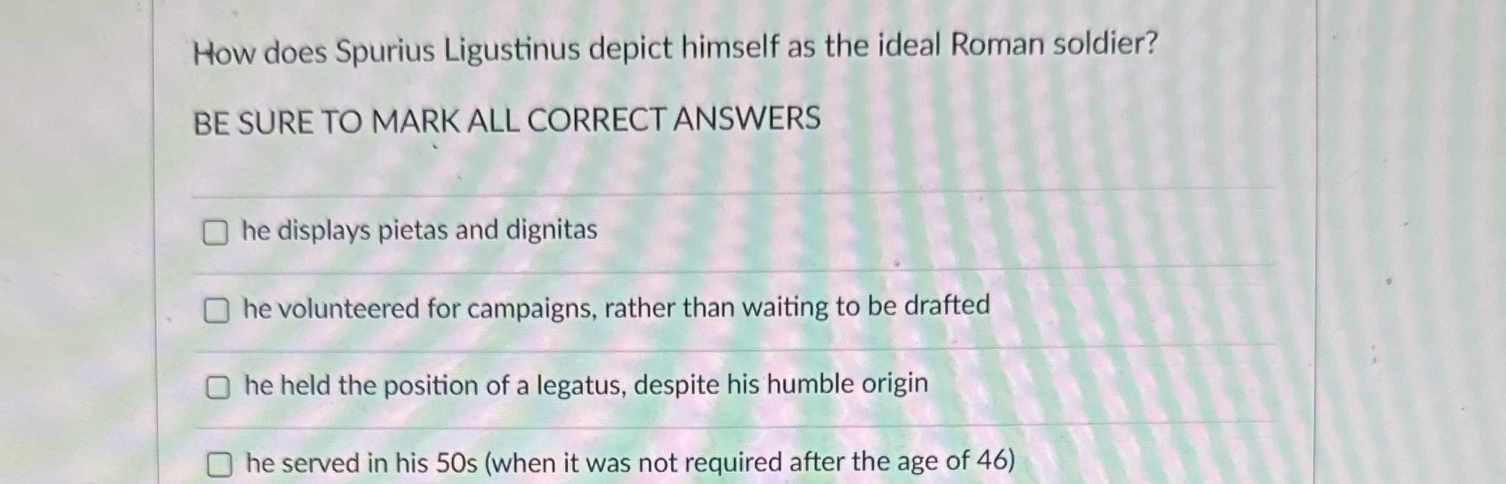 Solved How does Spurius Ligustinus depict himself as the | Chegg.com