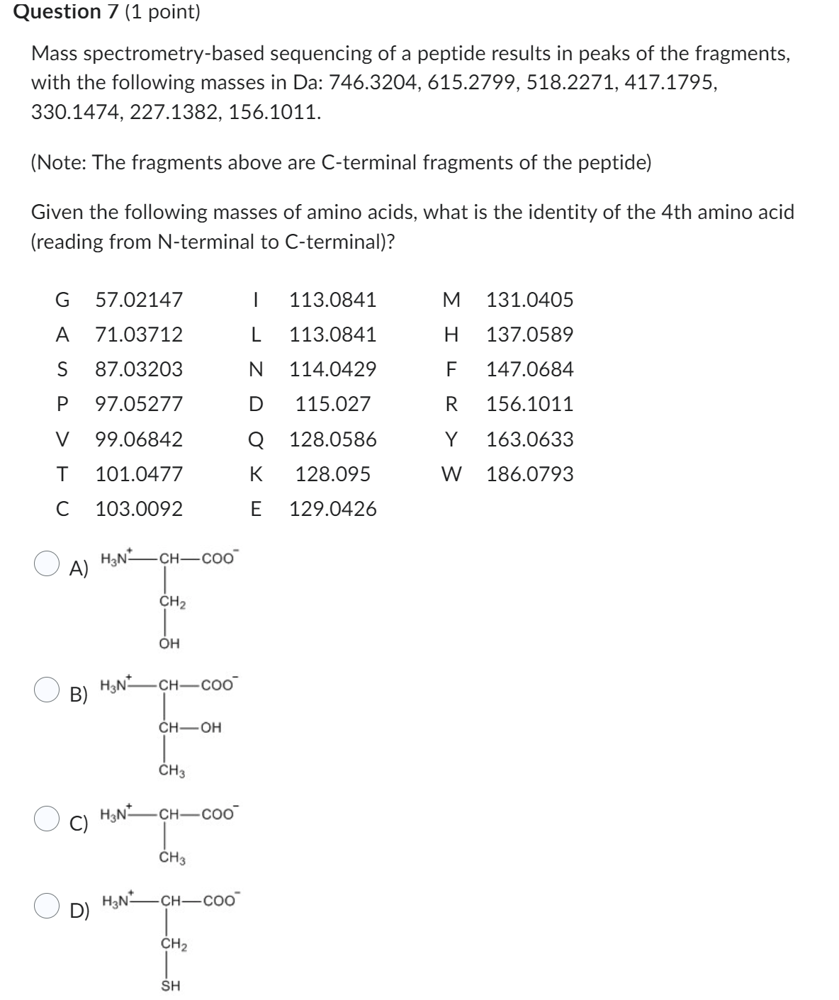 Solved Question 7 (1 ﻿point)Mass spectrometry-based | Chegg.com