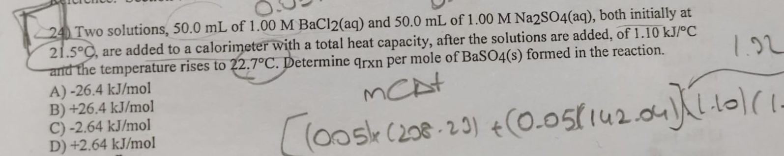 Solved 24) Two solutions, 50.0 mL of 1.00 M BaCl2(aq) and | Chegg.com