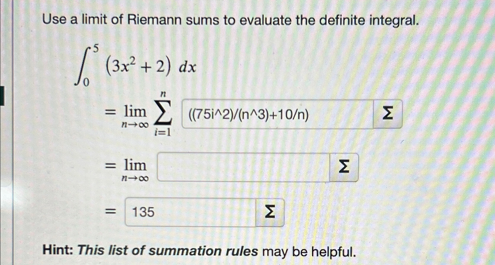 Solved \end{array}]Hint: This list of summation rules may be | Chegg.com