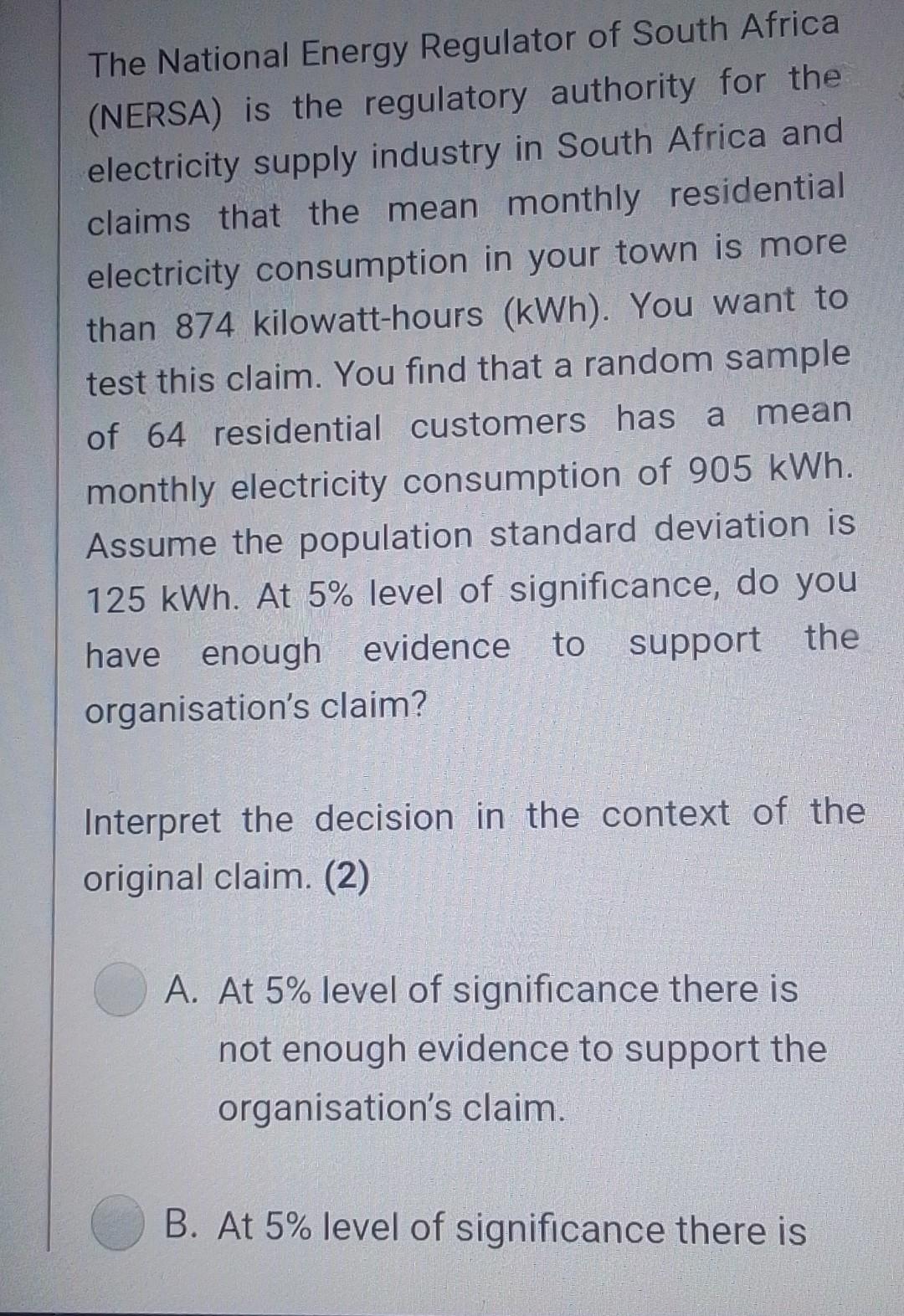 Solved The National Energy Regulator of South Africa (NERSA) | Chegg.com