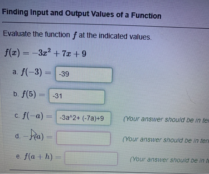 Solved Finding Input and Output Values of a Function | Chegg.com