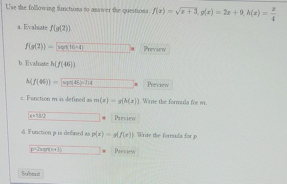 Solved Use the following functions to answer the questions: | Chegg.com