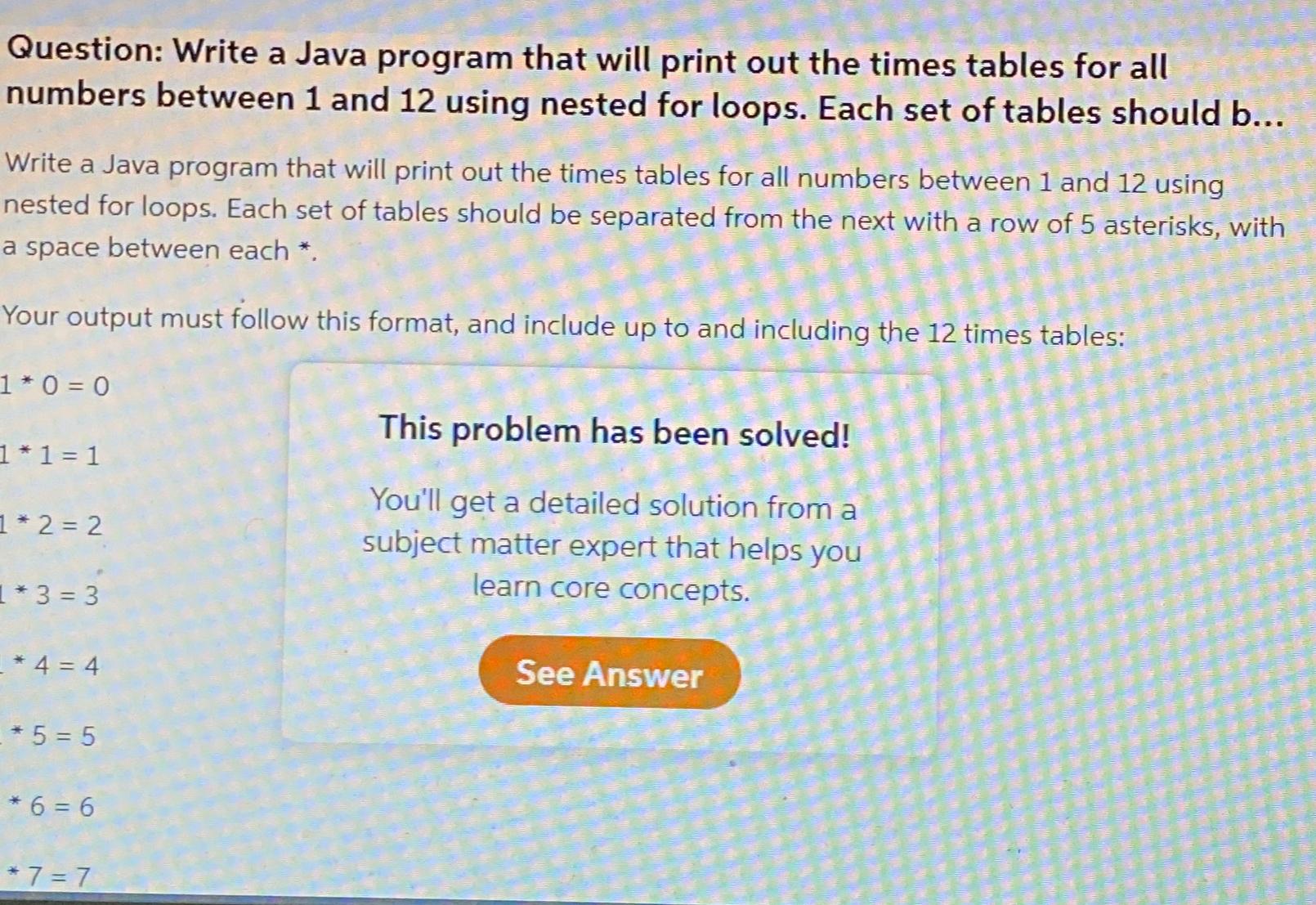 Solved Question: Write a Java program that will print out | Chegg.com