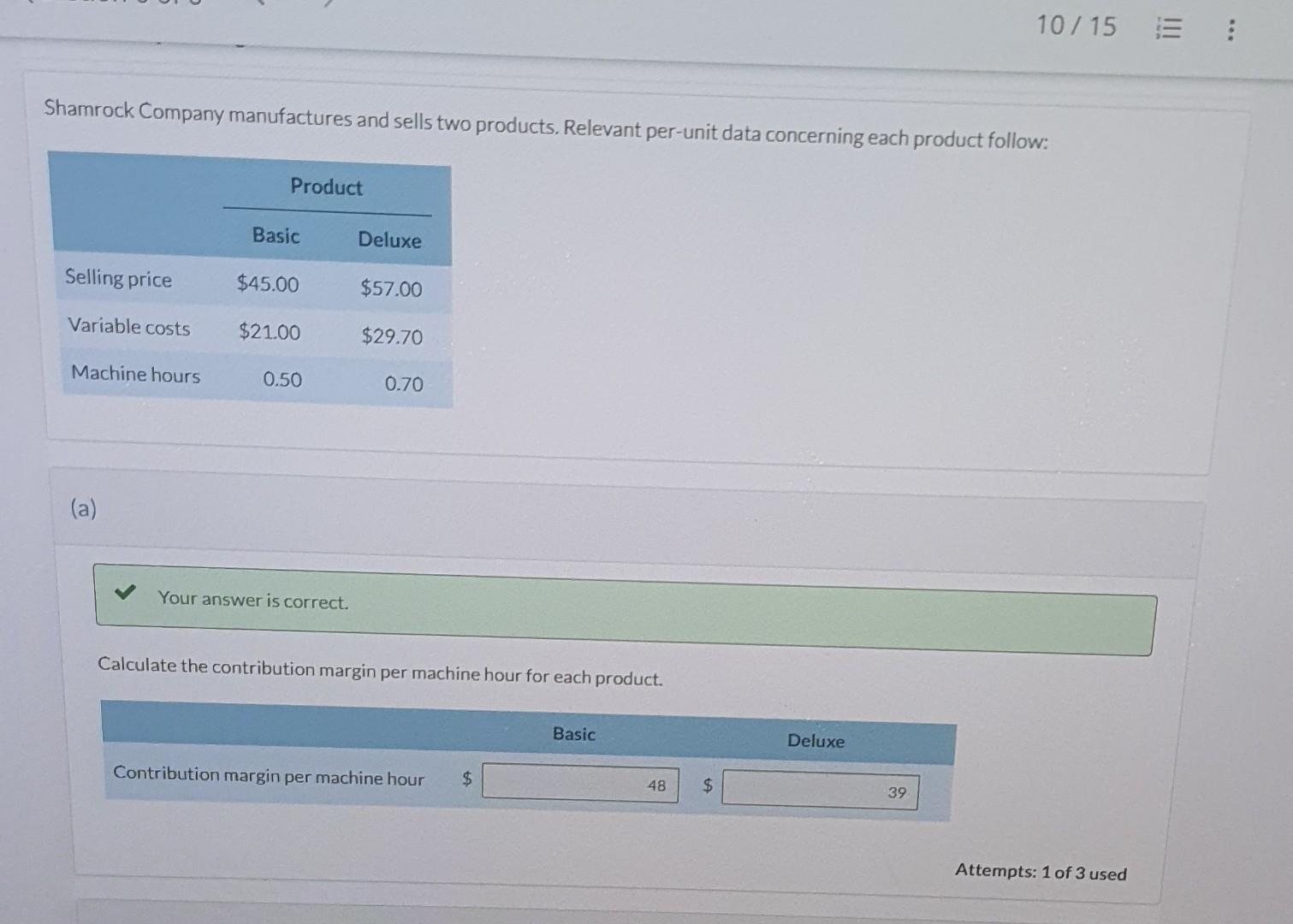 Solved Shamrock Company manufactures and sells two products. | Chegg.com