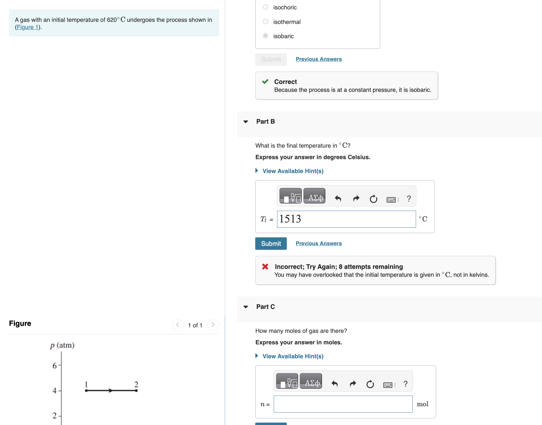 A gas with an initial temperature of | Chegg.com