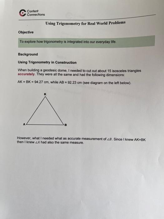 Solved Background Using Trigonometry in Construction When | Chegg.com