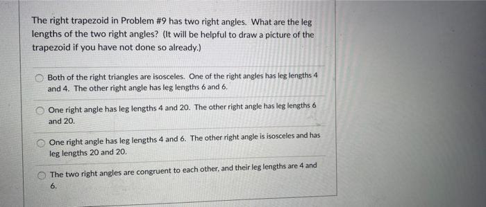 Solved The right trapezoid in Problem #9 has two right | Chegg.com