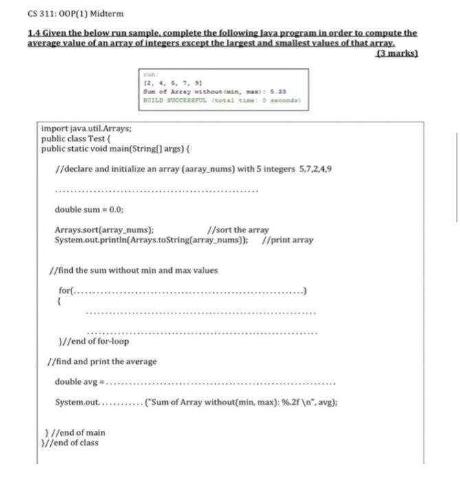 Solved CS 311: OOP(1) Midterm 1.5 Given the following String | Chegg.com