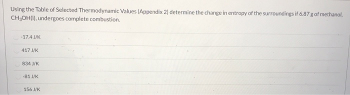 Solved Using the Table of Selected Thermodynamic Values | Chegg.com