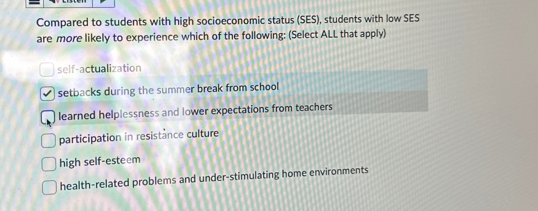 Solved Compared to students with high socioeconomic status | Chegg.com
