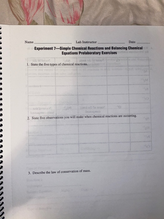 Solved Name Lab Instructor Date Experiment 7-Simple Chemical | Chegg.com
