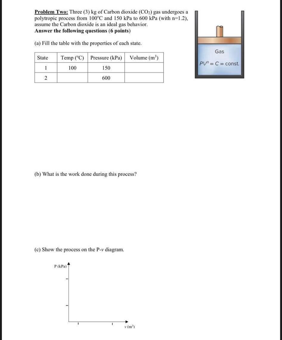 Solved Problem Two: Three (3) kg of Carbon dioxide (CO2) gas | Chegg.com