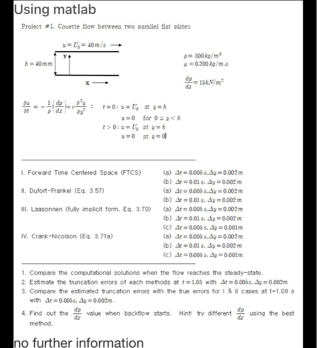 Using matlab Project #1. Couette flow between two | Chegg.com