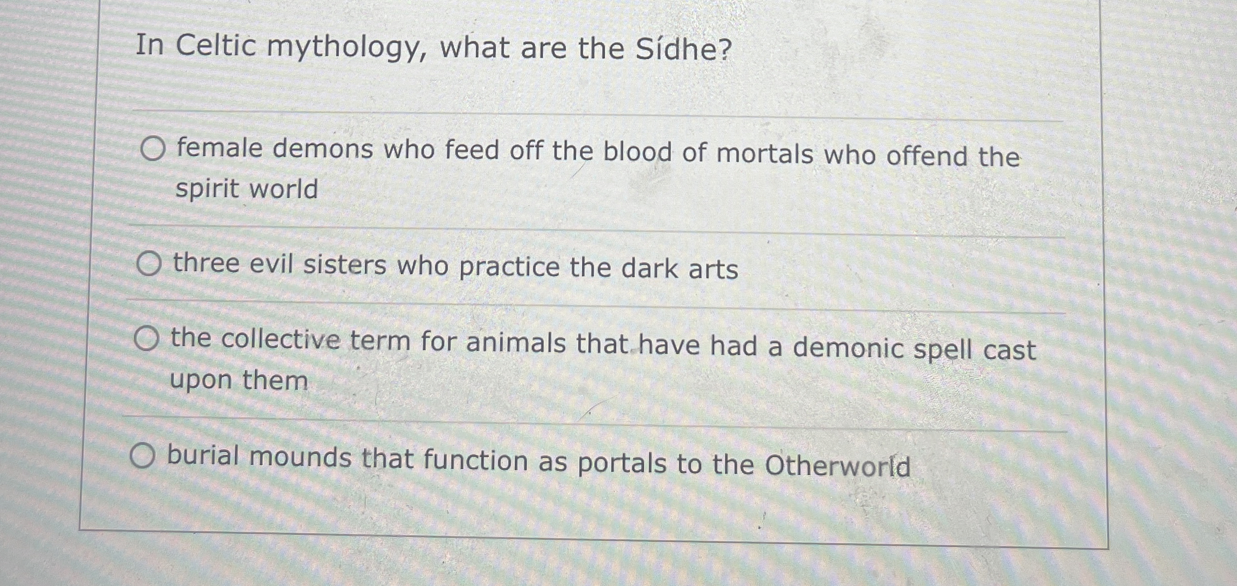 Solved In Celtic mythology, what are the Sídhe?female demons | Chegg.com