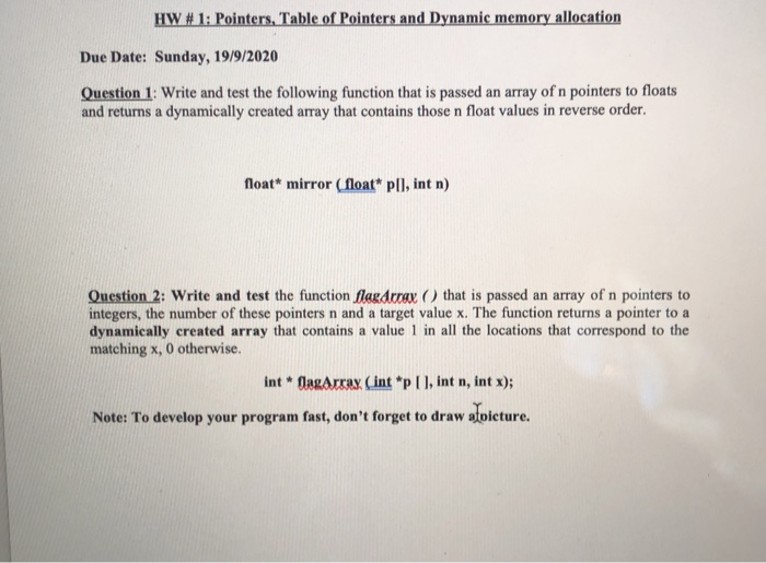 Solved HW #1: Pointers, Table of Pointers and Dynamic memory | Chegg.com