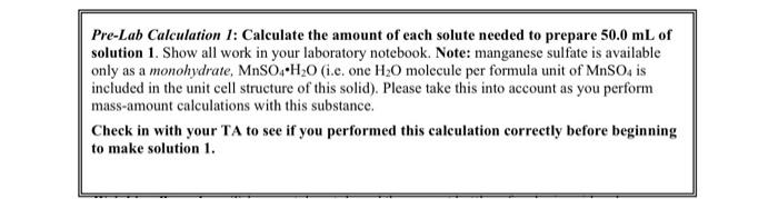 Solved Pre-Lab Calculation 1: Calculate the amount of each | Chegg.com