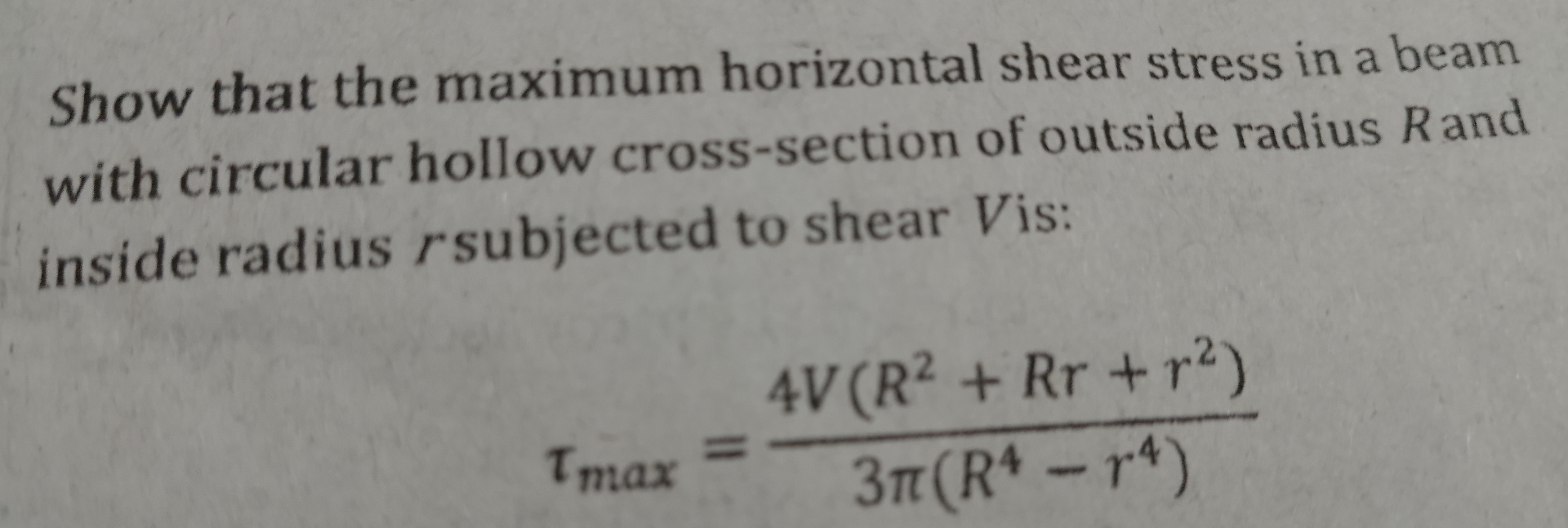 Solved Show that the maximum horizontal shear stress in a | Chegg.com