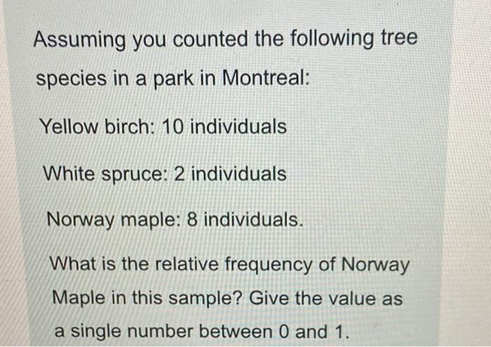 Solved Assuming you counted the following tree species in a | Chegg.com