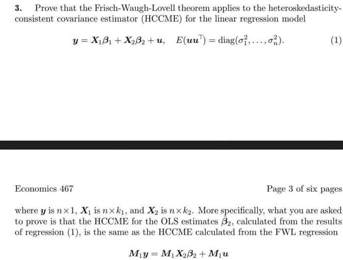Solved 3. Prove that the Frisch-Waugh-Lovell theorem applies | Chegg.com