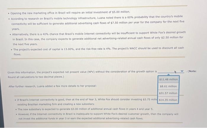 Solved Valuing the growth option with the Black-Scholes | Chegg.com