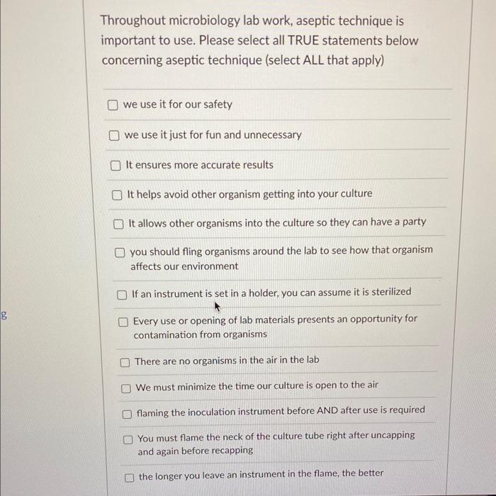 Solved Throughout microbiology lab work, aseptic technique | Chegg.com