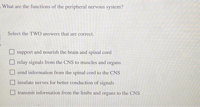 Solved What are the functions of the peripheral nervous | Chegg.com