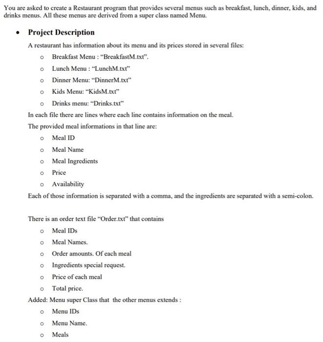 Solved You are asked to create a Restaurant program that | Chegg.com
