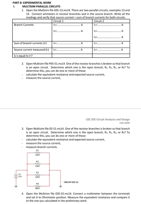 Solved PART B: EXPERIMENTAL WORK I. MULTISIM PARALLEL | Chegg.com