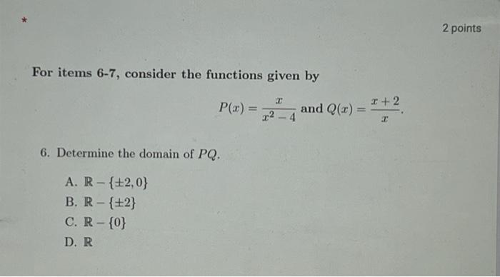 Solved For items 6-7, consider the functions given by | Chegg.com