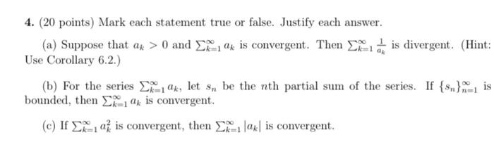 Solved 4. (20 points) Mark each statement true or false. | Chegg.com