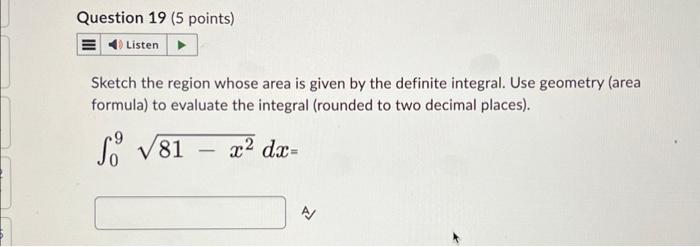 Solved Sketch the region whose area is given by the definite | Chegg.com