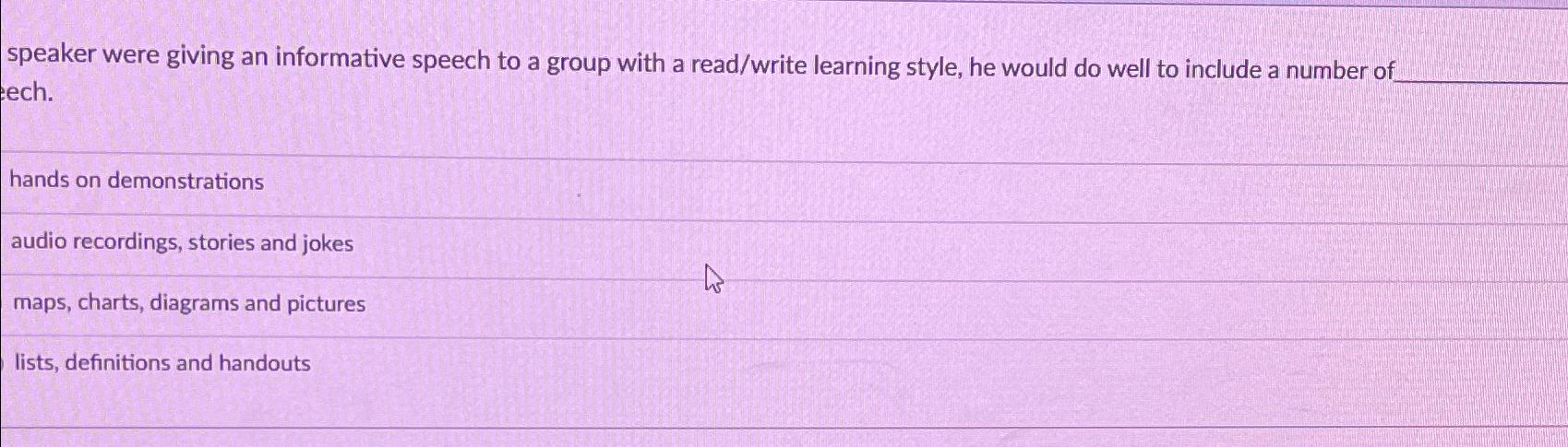 Solved speaker were giving an informative speech to a group | Chegg.com