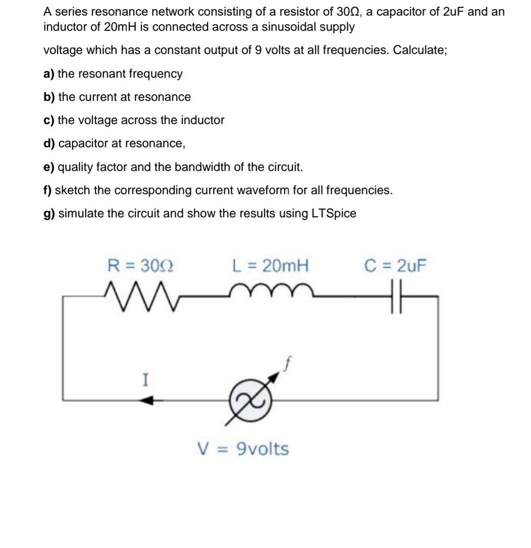 Solved A series resonance network consisting of a resistor | Chegg.com