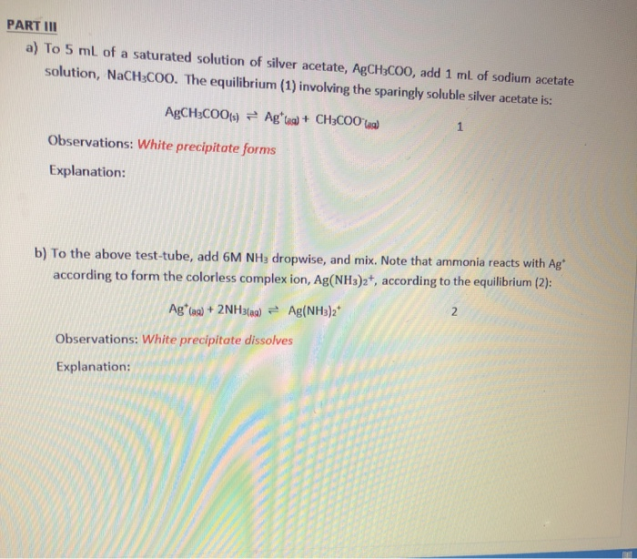 Solved PART III a) To 5 mL of a saturated solution of silver | Chegg.com