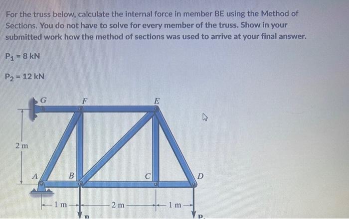 Solved For the truss below, calculate the internal force in | Chegg.com
