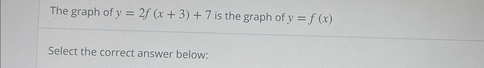 Solved The graph of y=2f(x+3)+7 ﻿is the graph of | Chegg.com