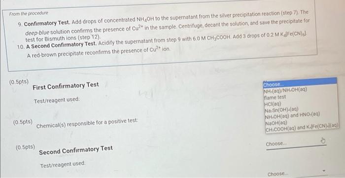 Solved (10pts) Test for Copper(II) lon From the procedure 9. | Chegg.com