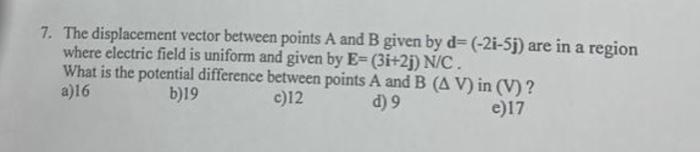 Solved 7. The displacement vector between points A and B | Chegg.com